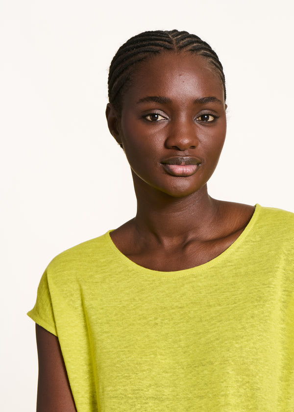 T-shirt droit en jersey lin vert anis - La Fée Maraboutée
