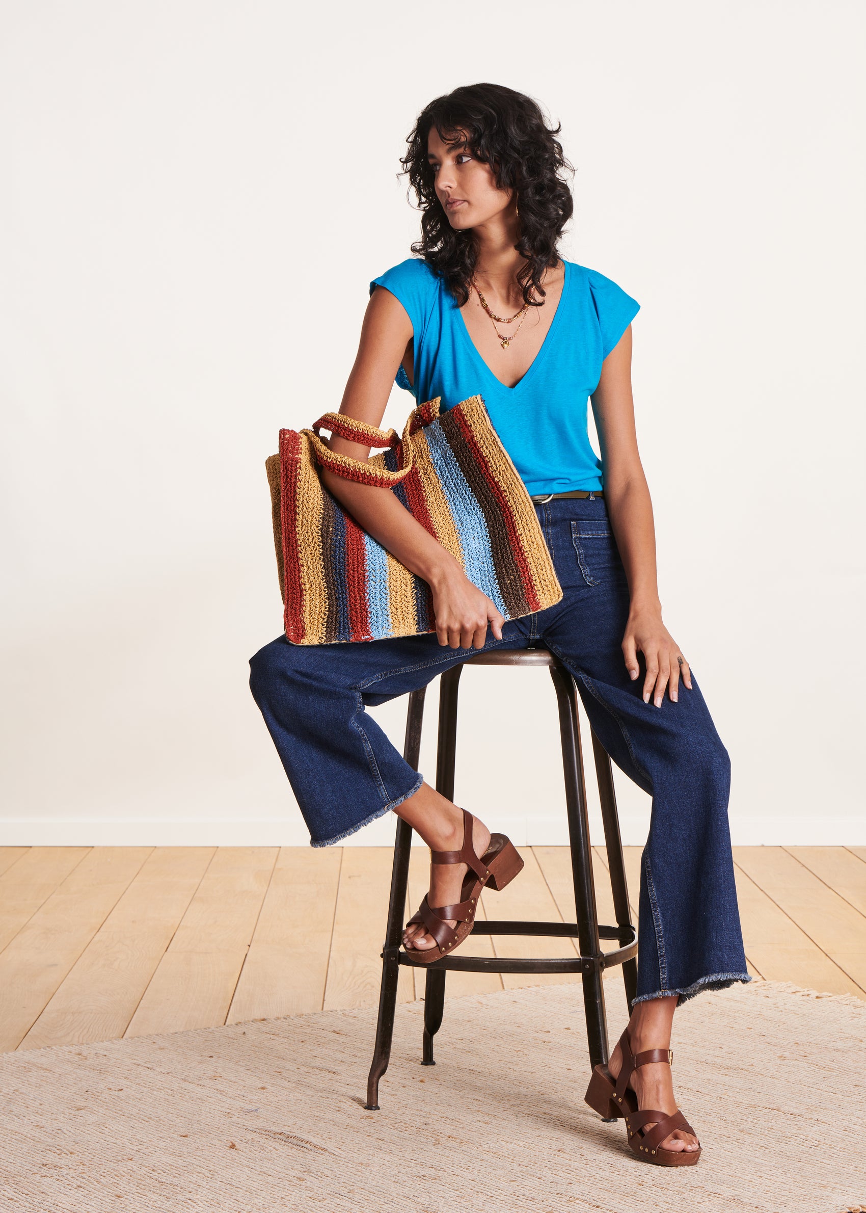 Sac cabas raphia multicolore - La Fée Maraboutée