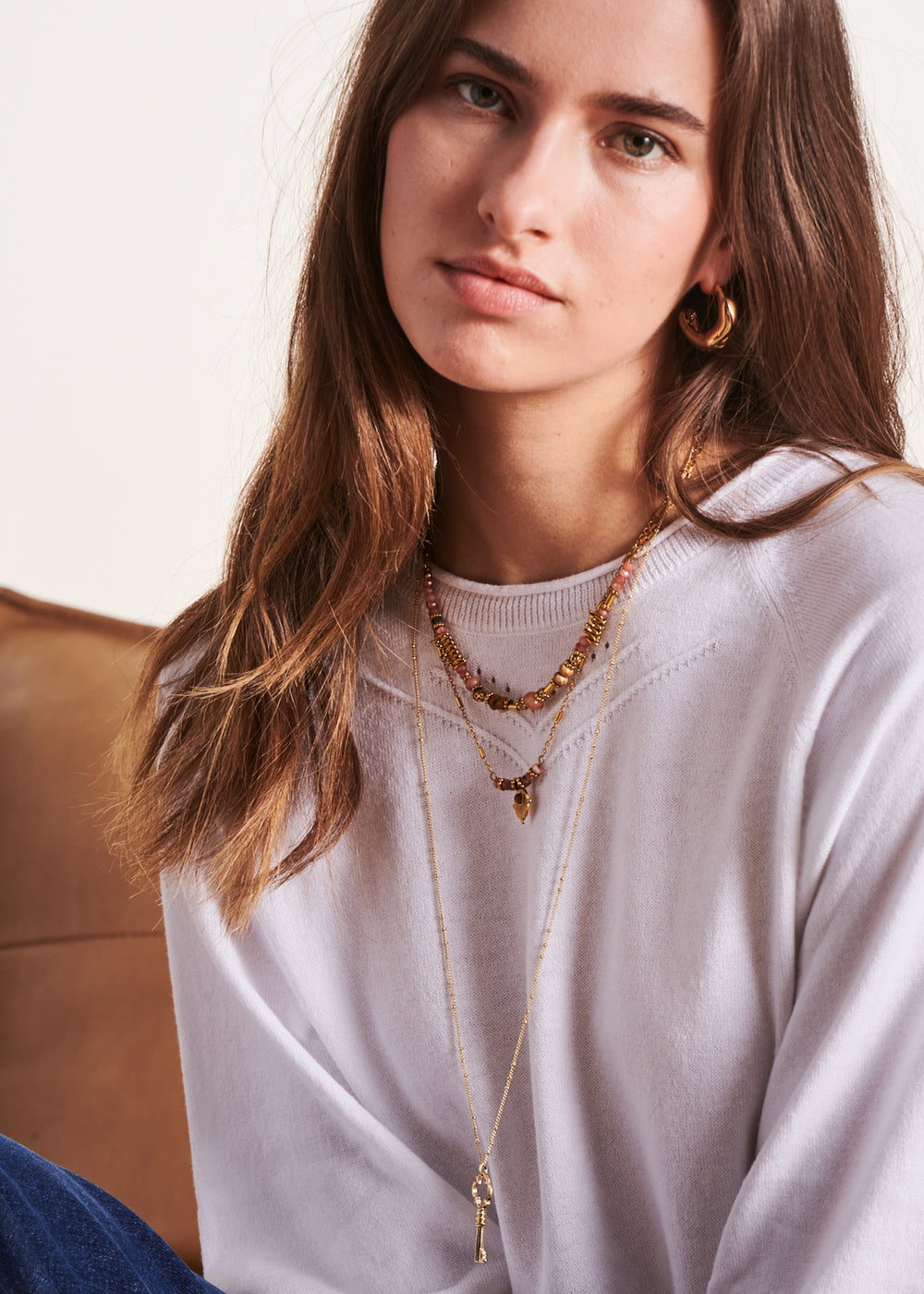 Oversized white jumper with 3/4 length sleeves - La Fée Maraboutée