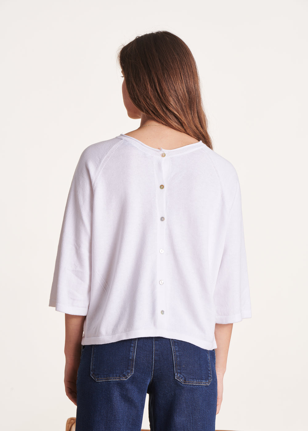 Oversized white jumper with 3/4 length sleeves - La Fée Maraboutée