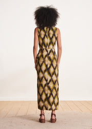 Robe mi-longue sans manches à imprimé kaki - La Fée Maraboutée