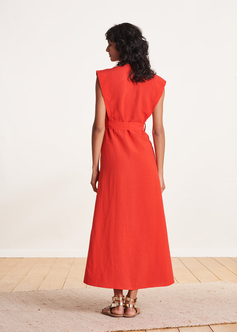 Robe mi-longue fendue cache-cœur orange - La Fée Maraboutée