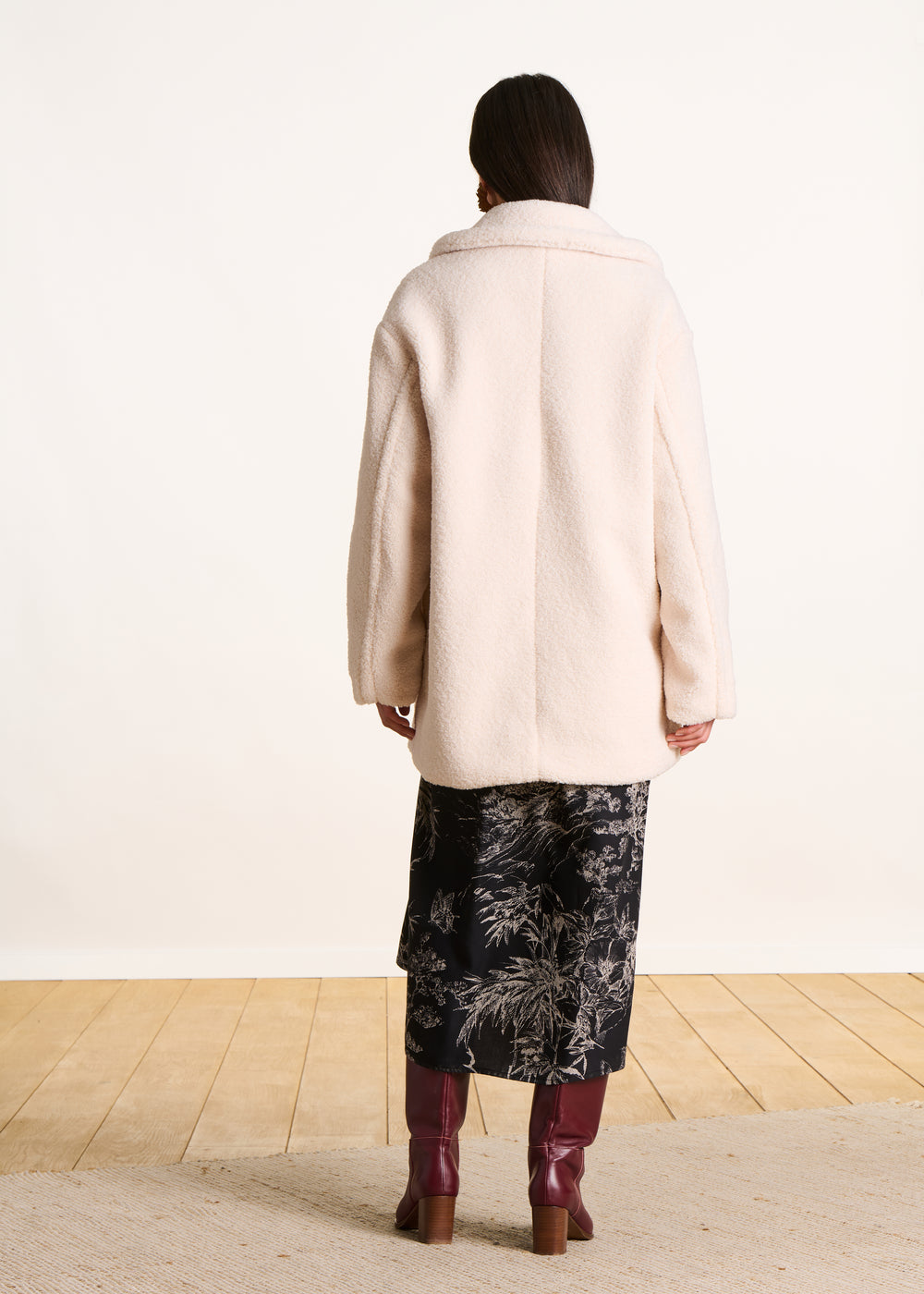 3/4 length pea coat in ecru boucle fabric - La Fée Maraboutée