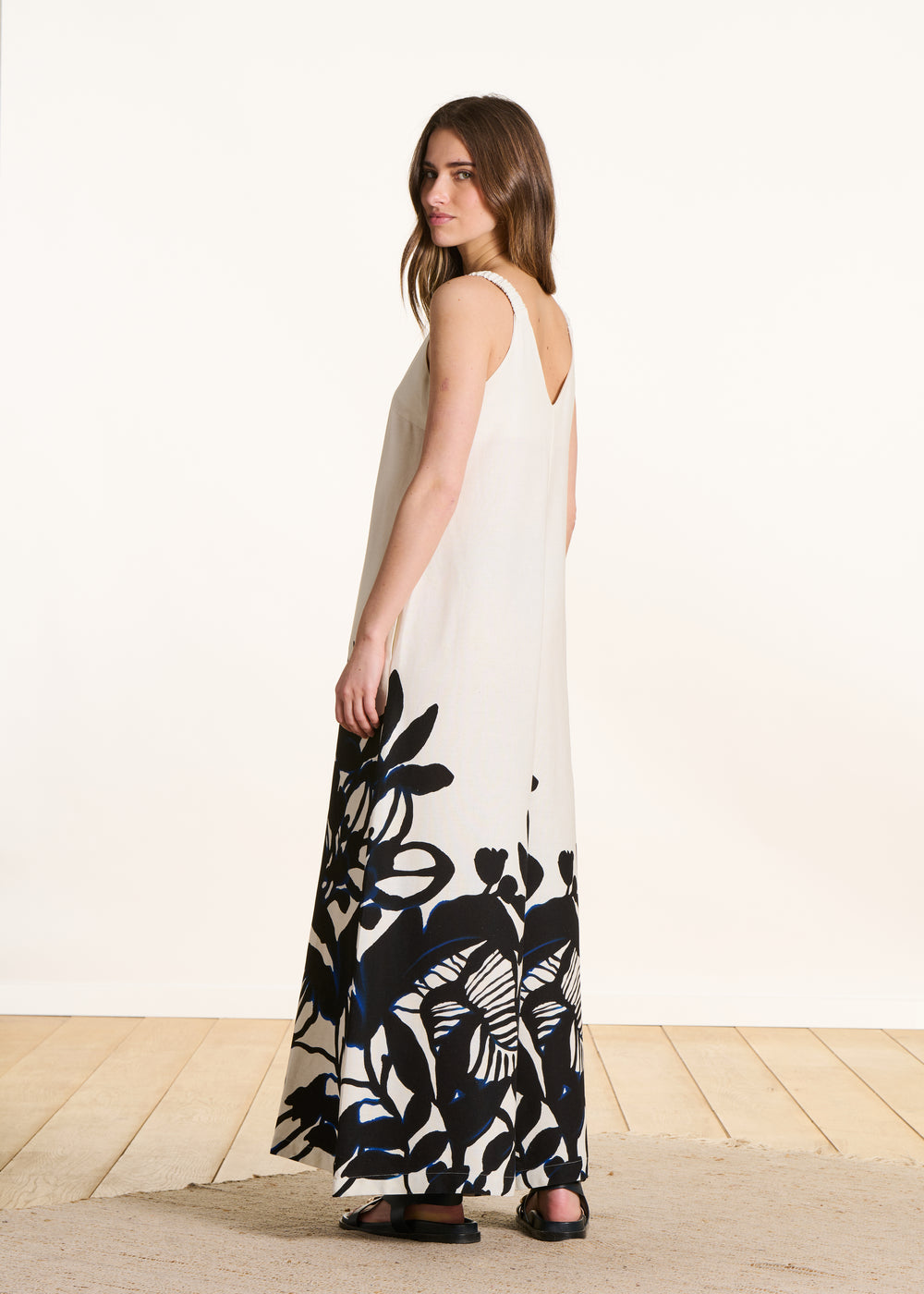 Wide strap jumpsuit with black print - La Fée Maraboutée