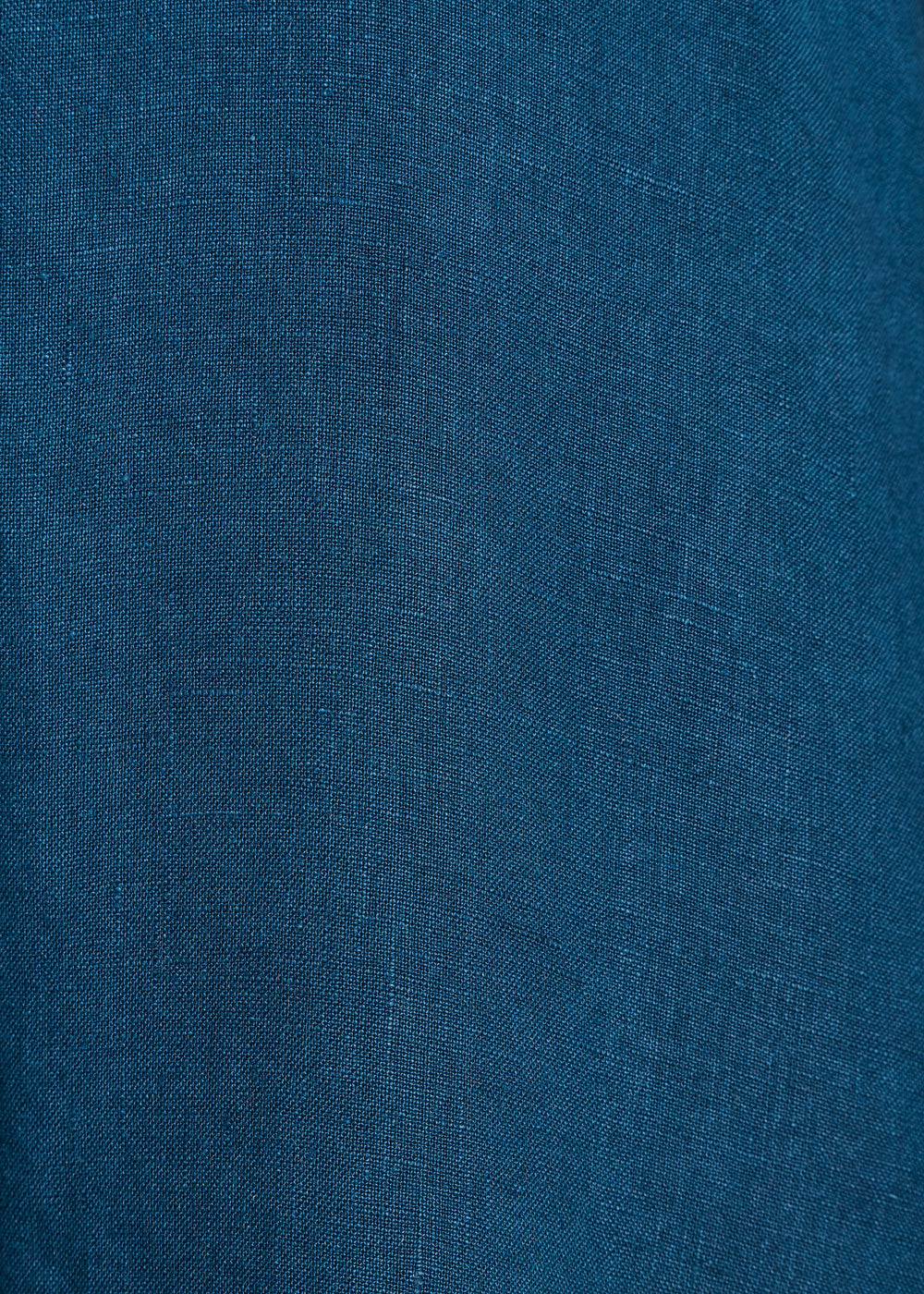 Petrol blue linen jumpsuit with elastic straps - La Fée Maraboutée