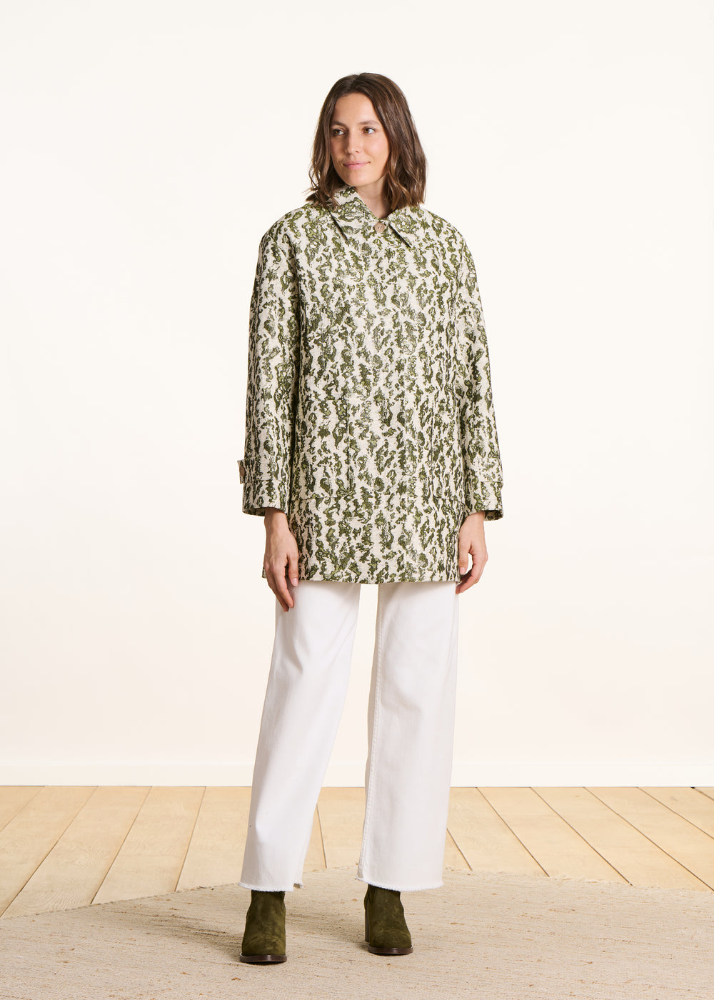 Manteau 3/4 en jacquard kaki - La Fée Maraboutée