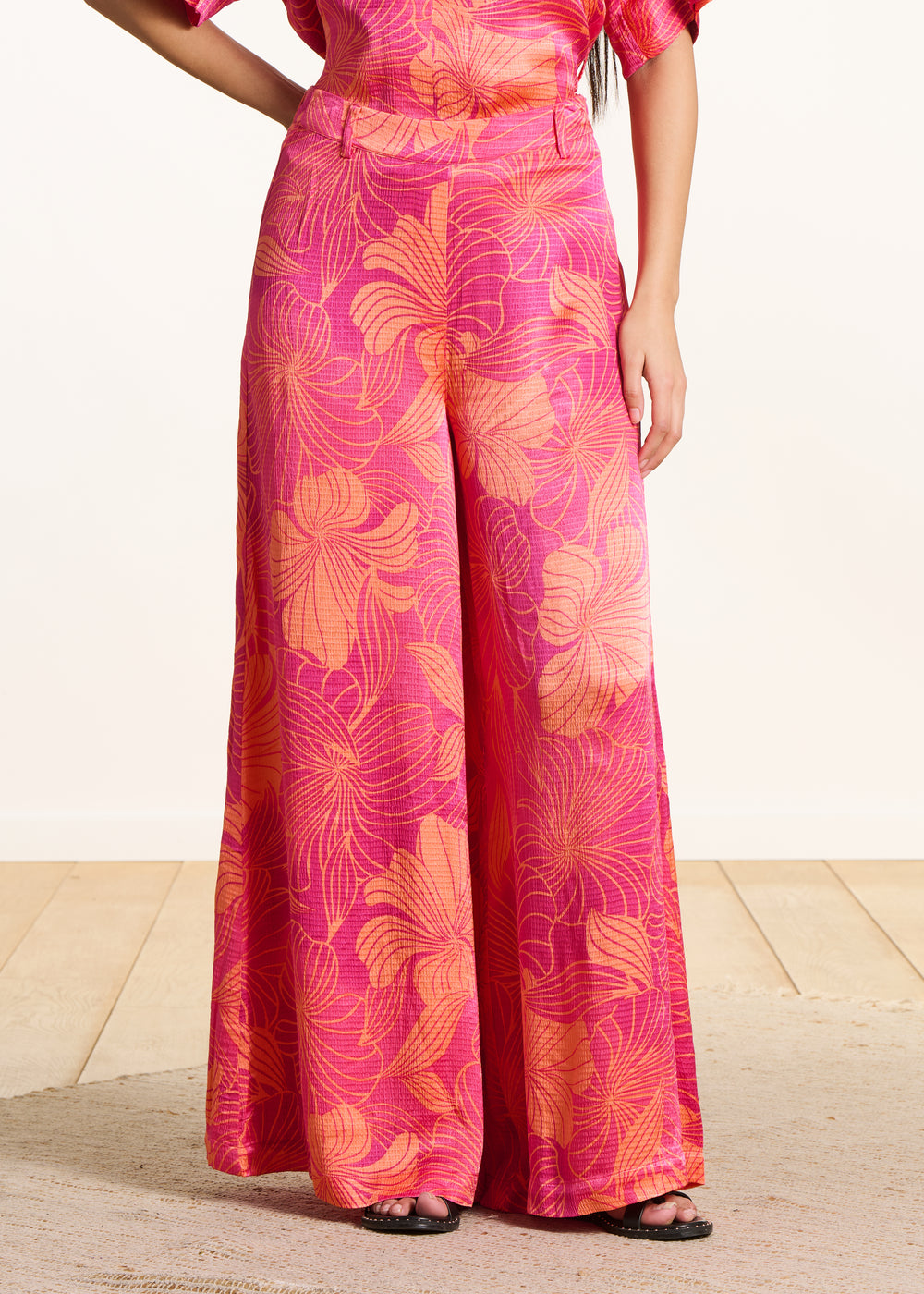 Pantalon long imprimé floral rose - La Fée Maraboutée
