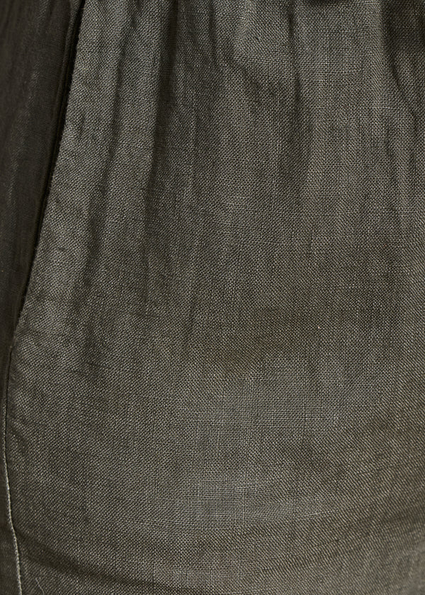 Pantalon carotte kaki en lin taille élastiquée - La Fée Maraboutée