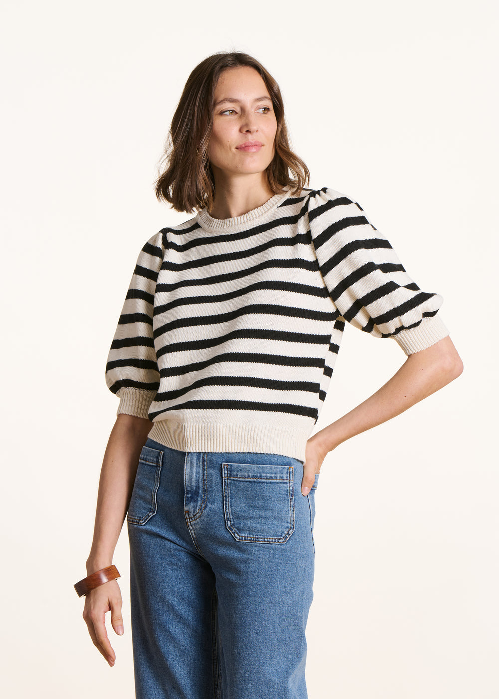 Striped round neck sweater - La Fée Maraboutée