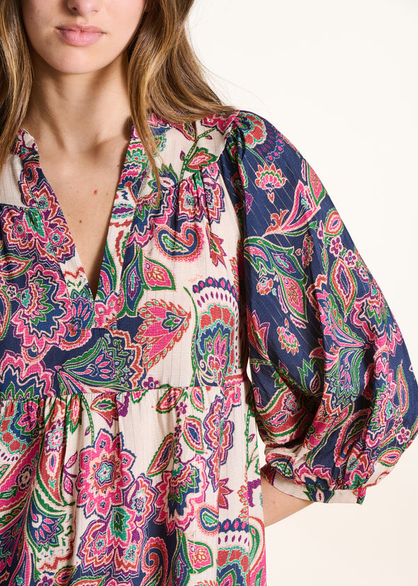 Robe longue multicolore imprimée avec lurex - La Fée Maraboutée
