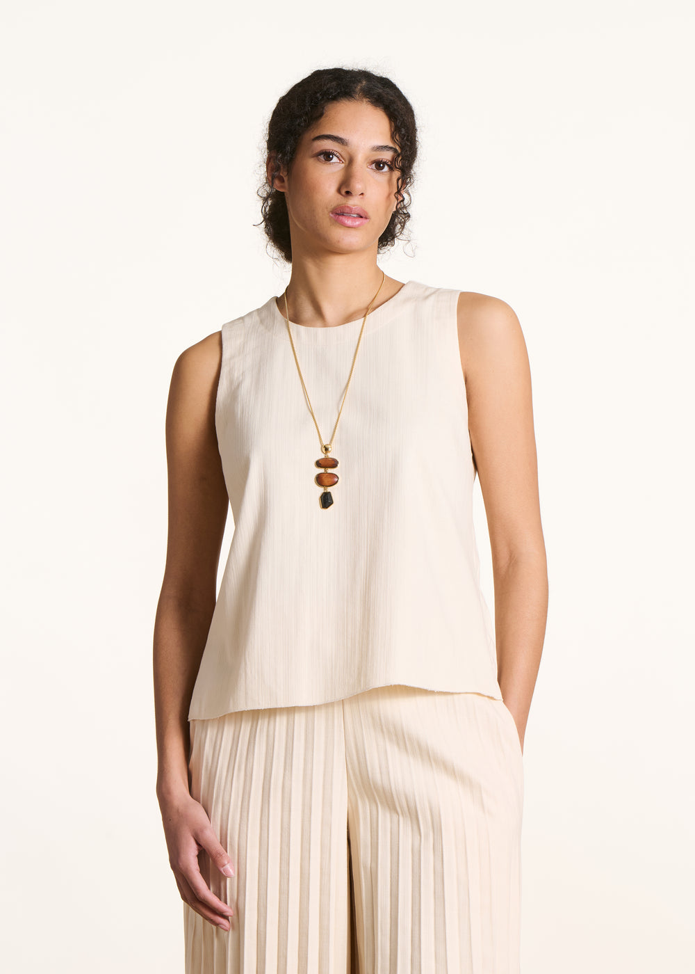 Top en jean écru sans manches - La Fée Maraboutée