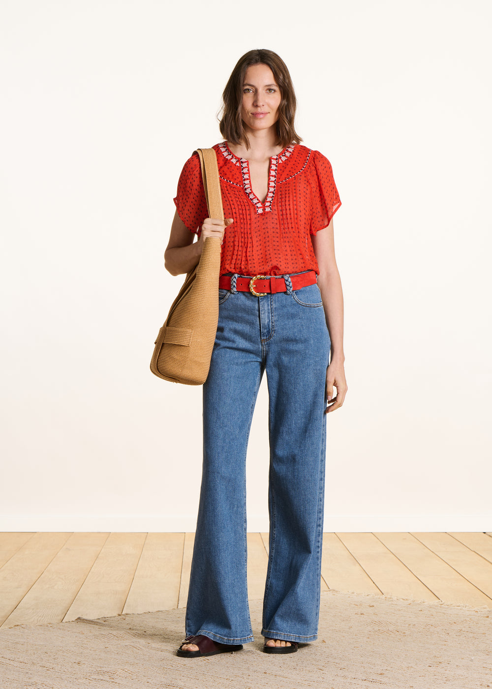 Loose red blouse with graphic print - La Fée Maraboutée