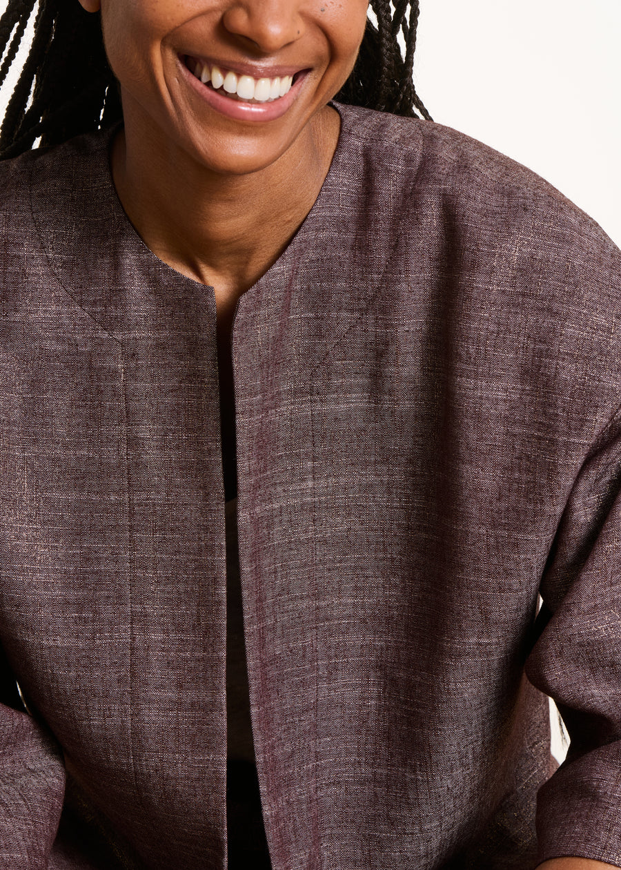 Iridescent Brown Open Short Jacket with 3/4 Sleeves - La Fée Maraboutée